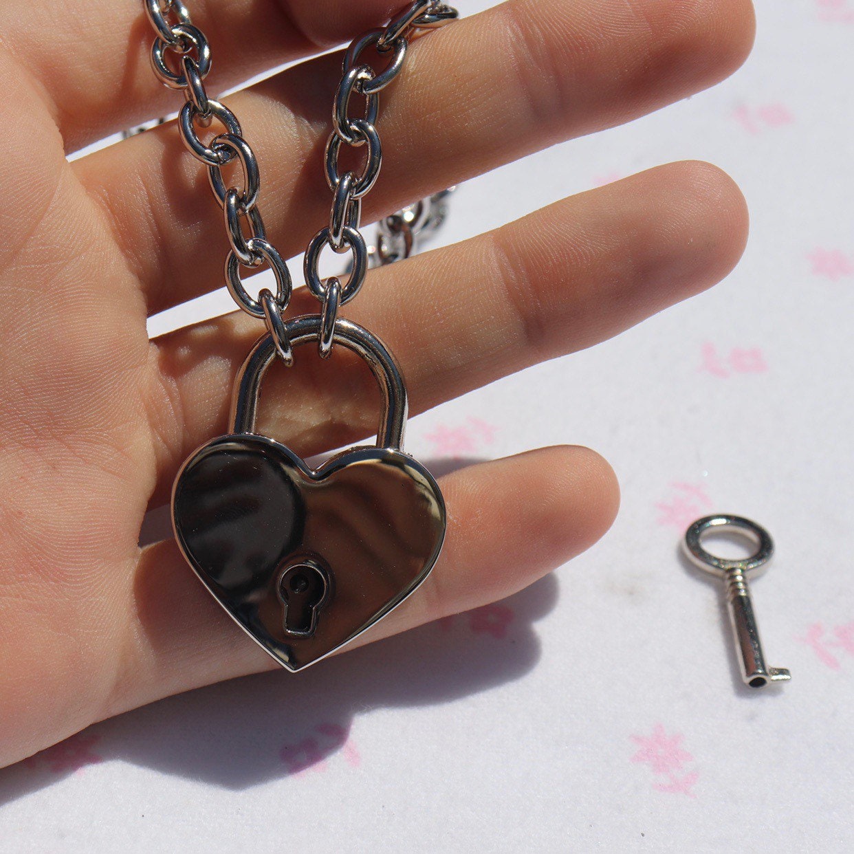 Heart Lock and Chain Pink Blue Red Black Grey Heart Shaped | Etsy