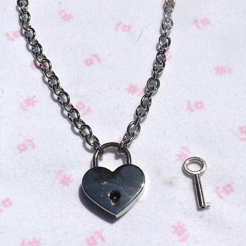 Heart Lock and Chain Pink Blue Red Black Grey Heart Shaped - Etsy