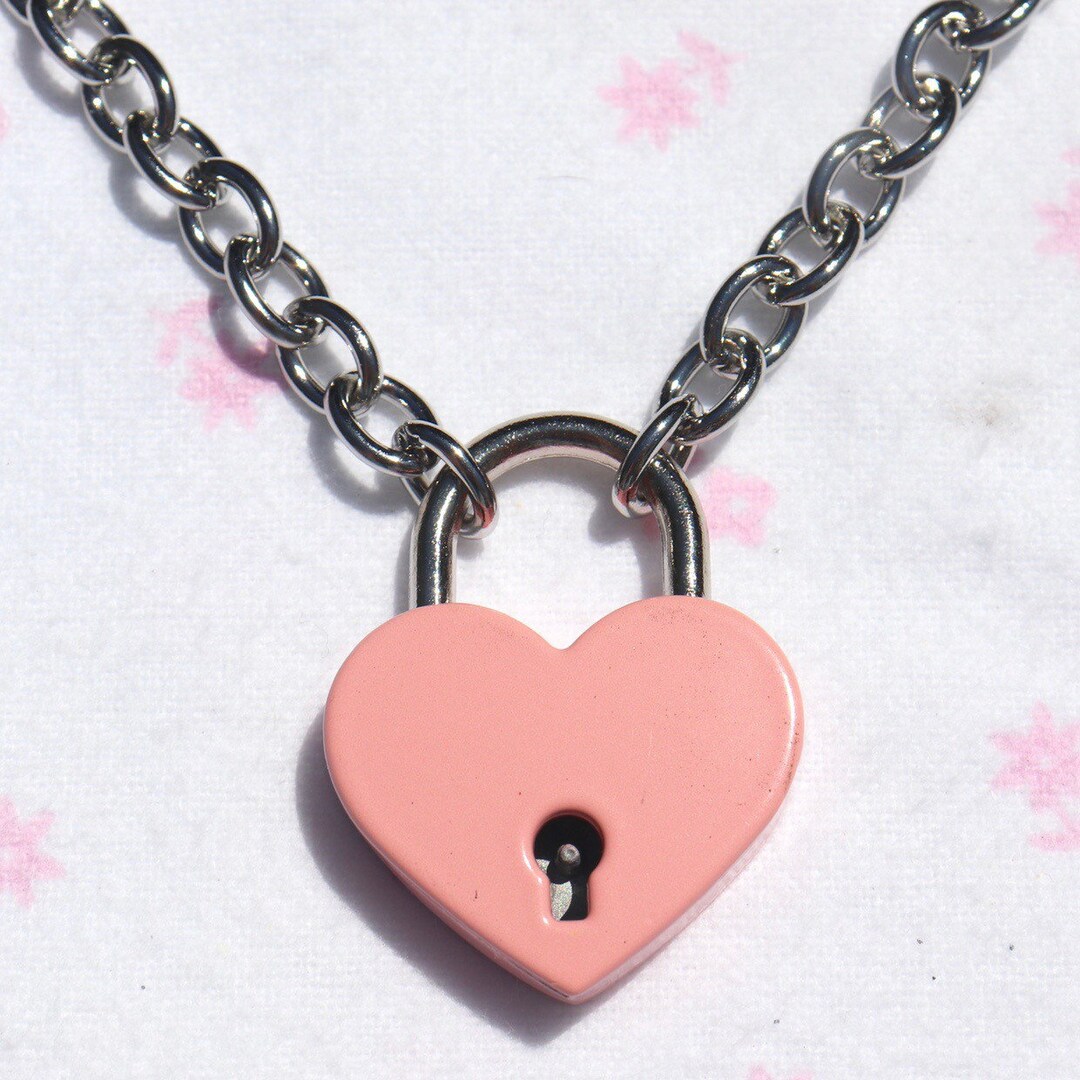 Heart Lock and Chain Pink Blue Red Black Grey Heart Shaped Locks ...