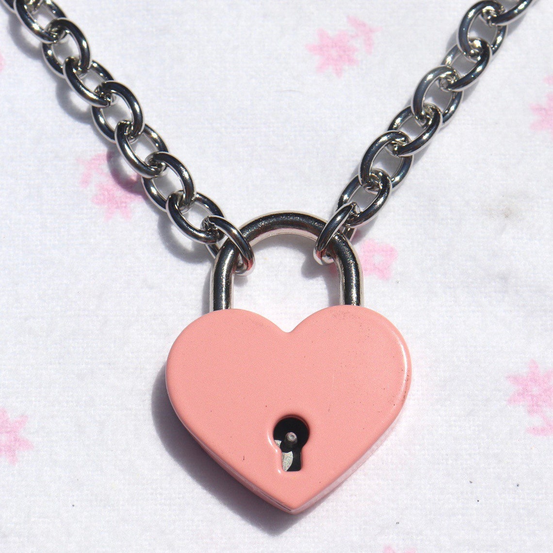 Heart Lock and Chain Pink Blue Red Black Grey Heart Shaped | Etsy