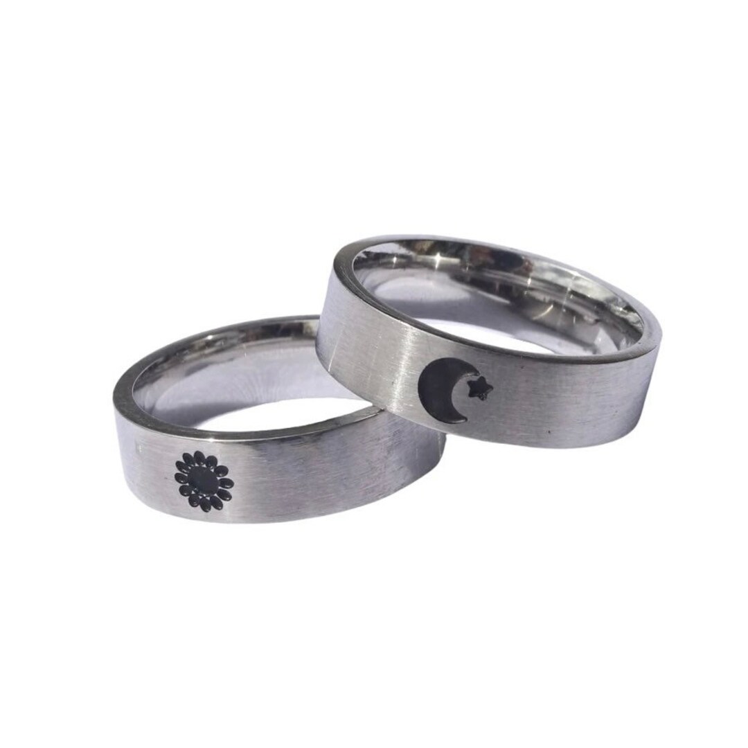 Matching Couple Heart Rings Anniversary Gifts Partners Husband Wife ...