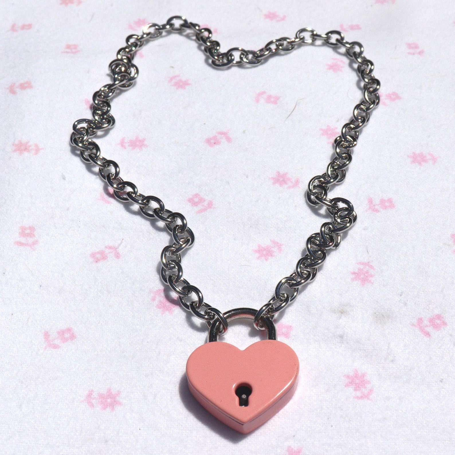Heart Lock and Chain Pink Blue Red Black Grey Heart Shaped | Etsy