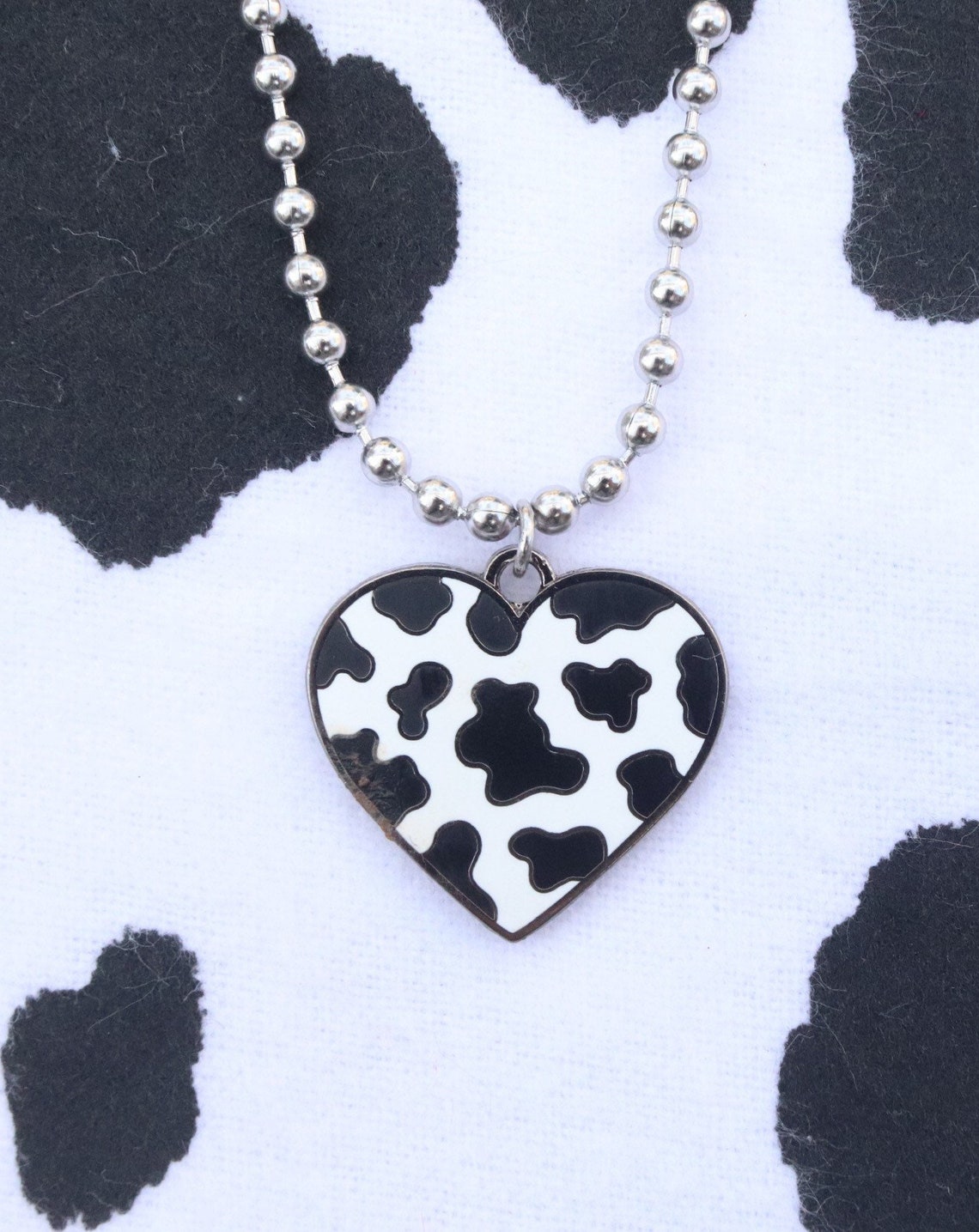 Cow Print Heart Necklace Cow Lovers Vegan Stainless Steel - Etsy