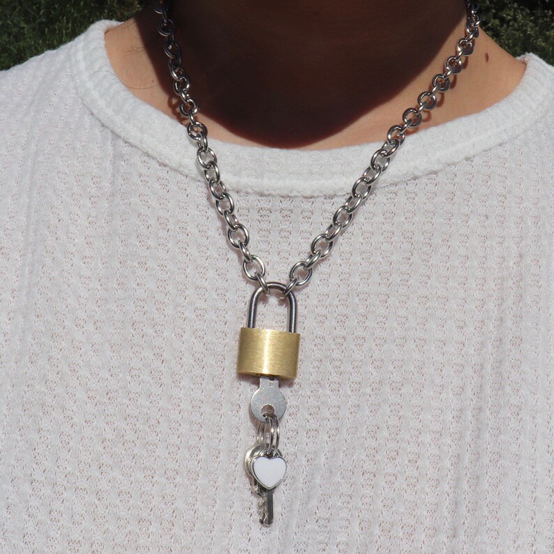 White Heart Lock and Chain - Etsy