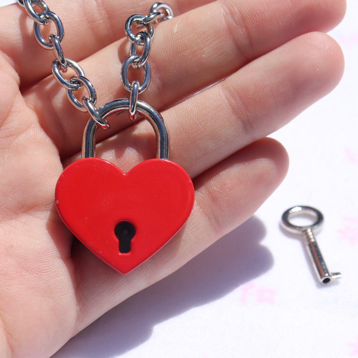 Heart Lock and Chain Pink Blue Red Black Grey Heart Shaped | Etsy
