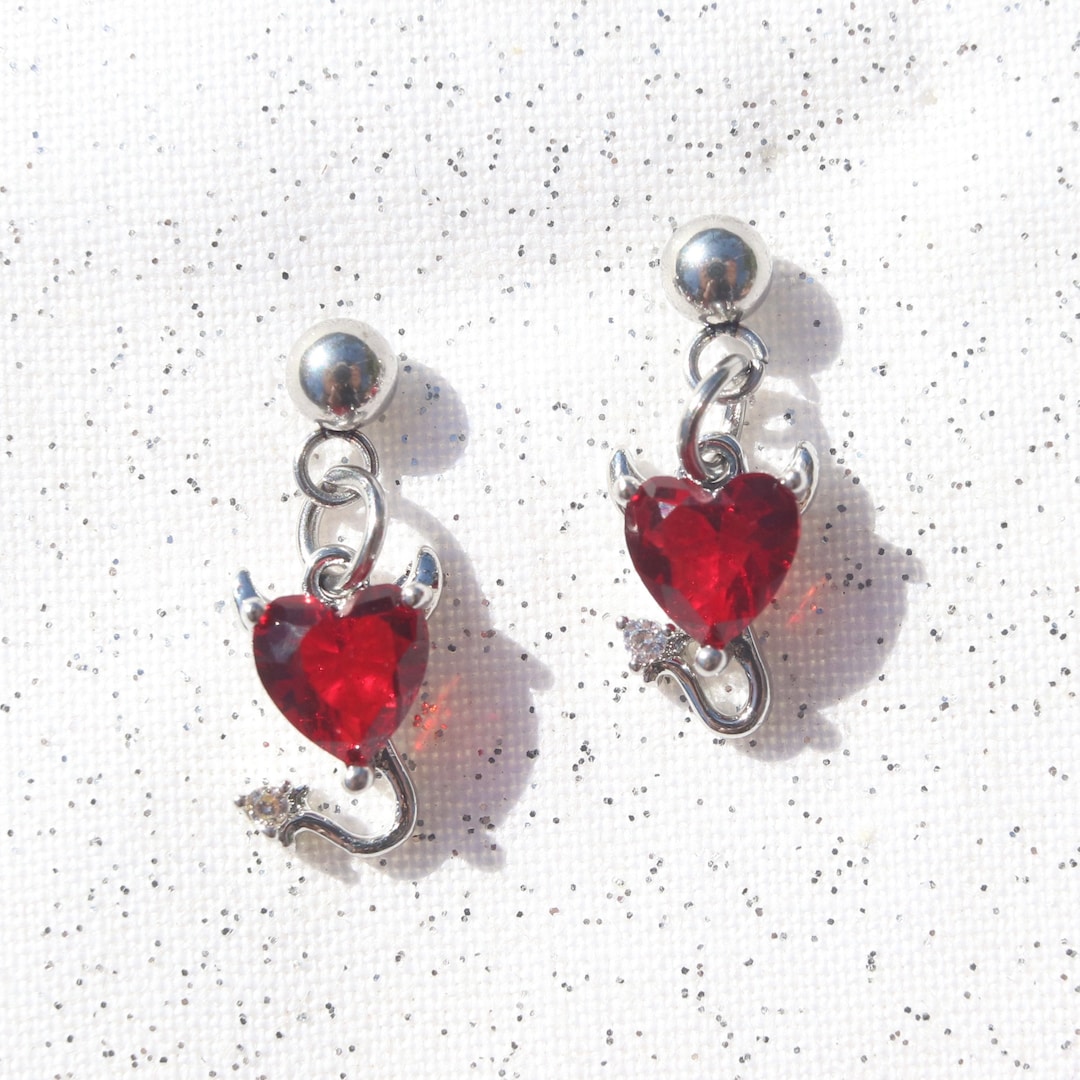 Red Devil Stud Earrings Layering Earrings Everyday Earring Layering ...