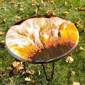 18" Burned Round Wood Epoxy Resin Coffee Table, Sunflower Accent ...