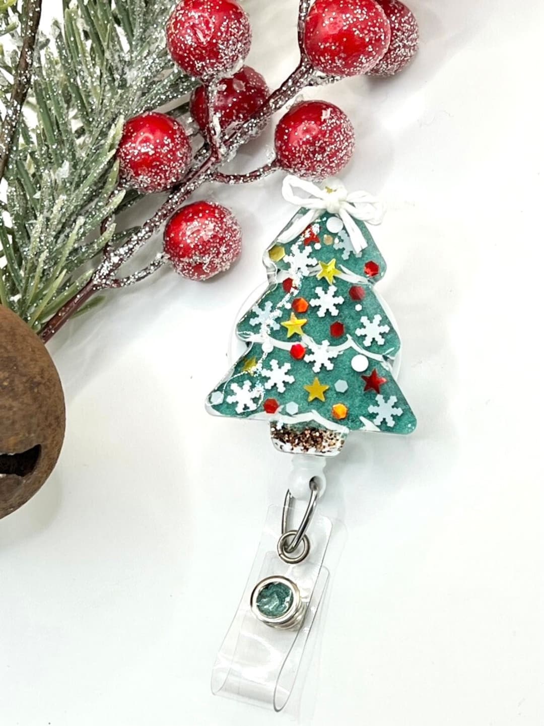 Cute Christmas Tree Badge Reel. Holiday Retractable ID Holder, Resin ...