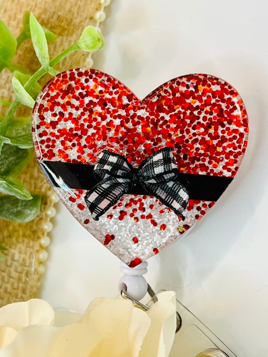 Cute Glitter Nurse Badge Reel, Resin Retractable Heart Badge Buddy ...