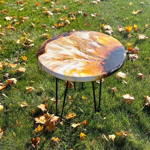 18" Burned Round Wood Epoxy Resin Coffee Table, Sunflower Accent ...