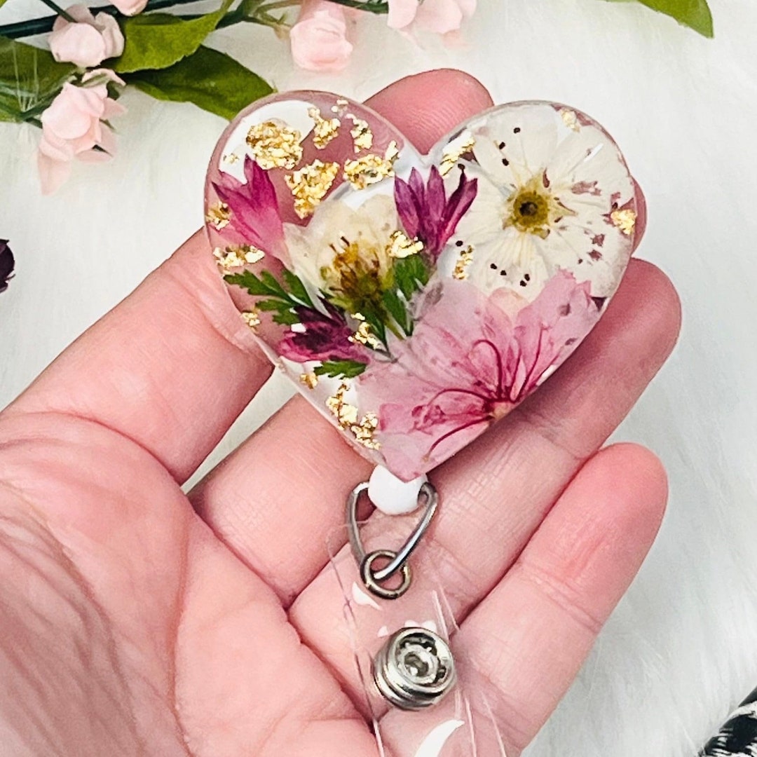 Cute Flower Badge Reel, Floral ID Badge Clip Holder, Retractable Beaded ...