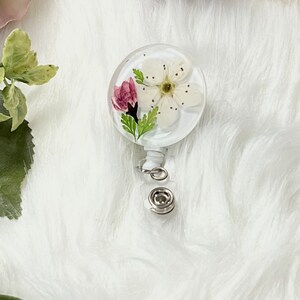 Cute Pressed Flower Badge Reel, Floral ID Badge Holder, Retractable ...