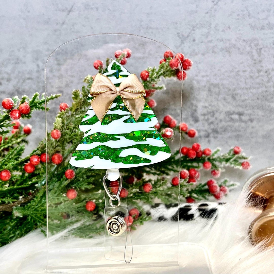 Christmas Tree Retractable Nurse Badge Reel, Holiday Resin Healthcare ...