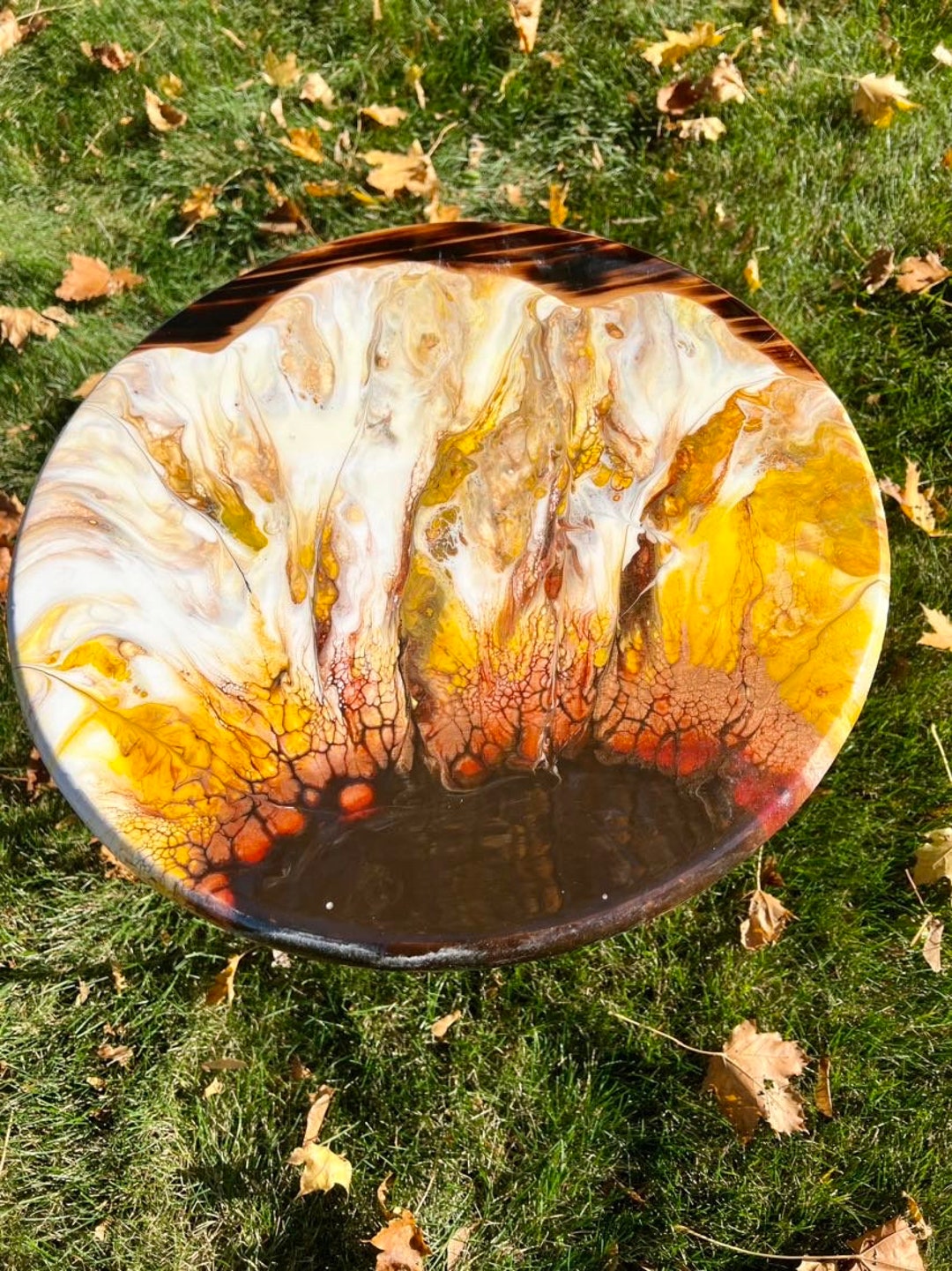 18 Burned Round Wood Epoxy Resin Coffee Table Sunflower - Etsy