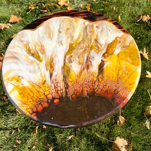 18" Burned Round Wood Epoxy Resin Coffee Table, Sunflower Accent ...