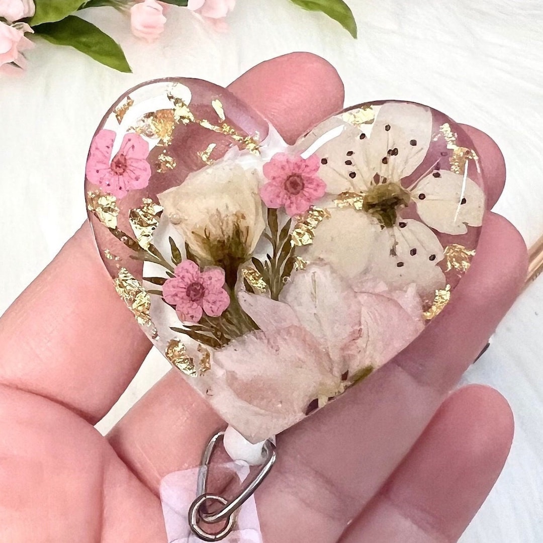Cute Flower Badge Reel, Floral ID Badge Clip Holder, Retractable Beaded ...