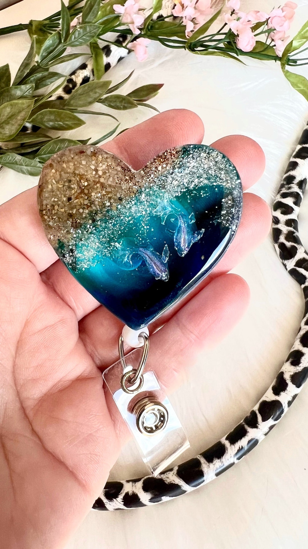 Ocean Badge Reel, Beach Retractable Beaded Badge Buddy, Cute Summer ID ...