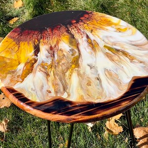18" Burned Round Wood Epoxy Resin Coffee Table, Sunflower Accent ...