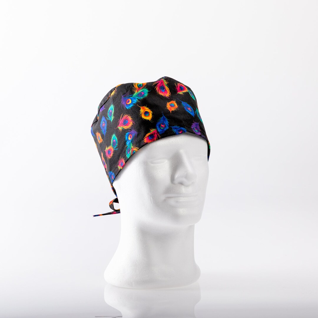 Surgical Cap Black Feather Fantasy & Pattern - Etsy