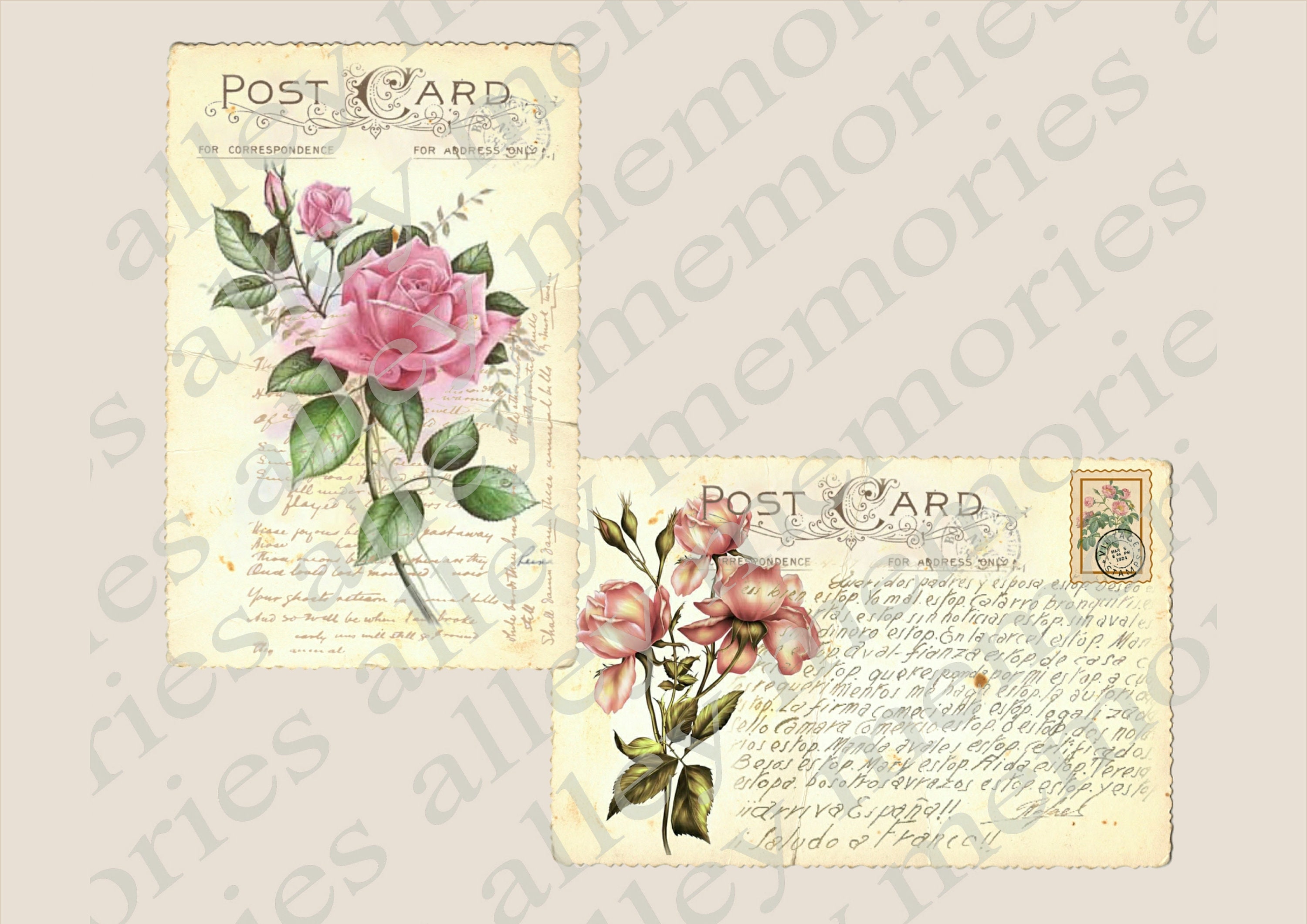 Postal Card Replicas. Vintage Floral Postal Card. Ephemera Digital ...