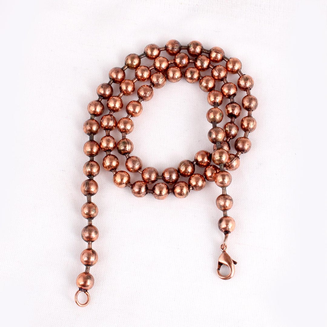 Oxidized Copper Ball Chain Necklace, Braided Wheat Design - Etsy