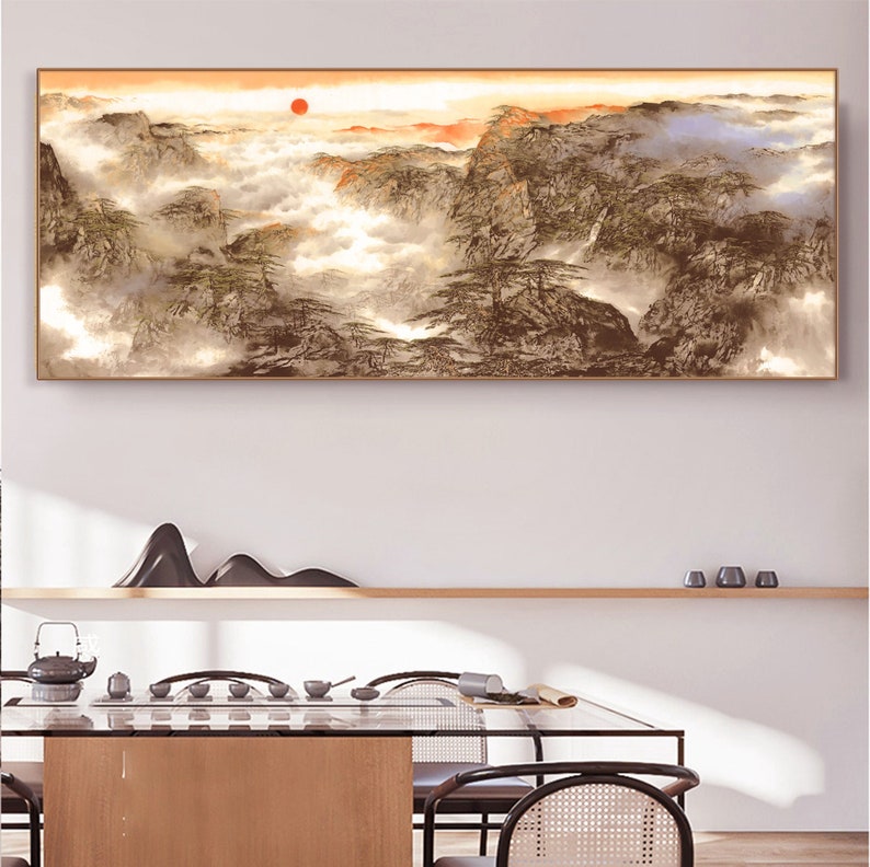 Cloud Mountain Red Sun, Chinese Feng Shui Decorative Painting Replica ...