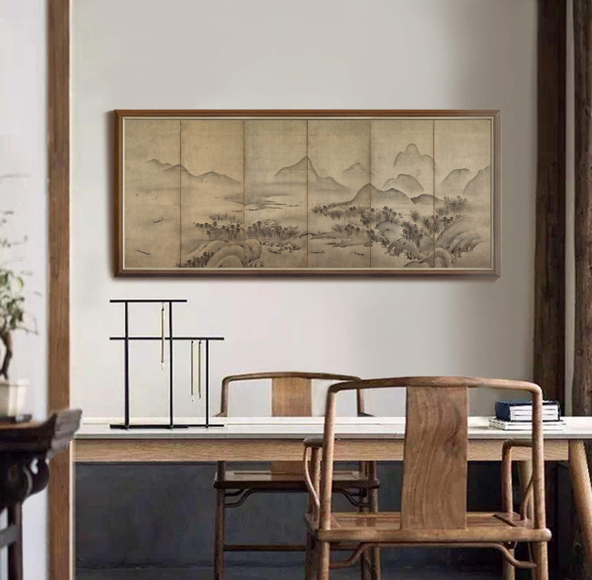 East Asian Minimal Shan Shui Painting Screen, Muromachi Period ...