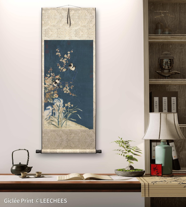 Antique Chinese Bird and Flower Art, Giclee Silk Print, Embroidered Art ...