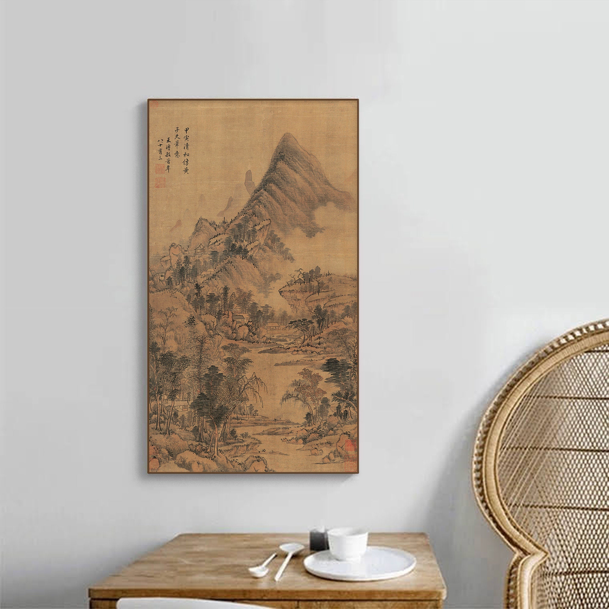 Chinese Ming Dynasty Antique Landscape Painting, Wang Shimin, Silk ...