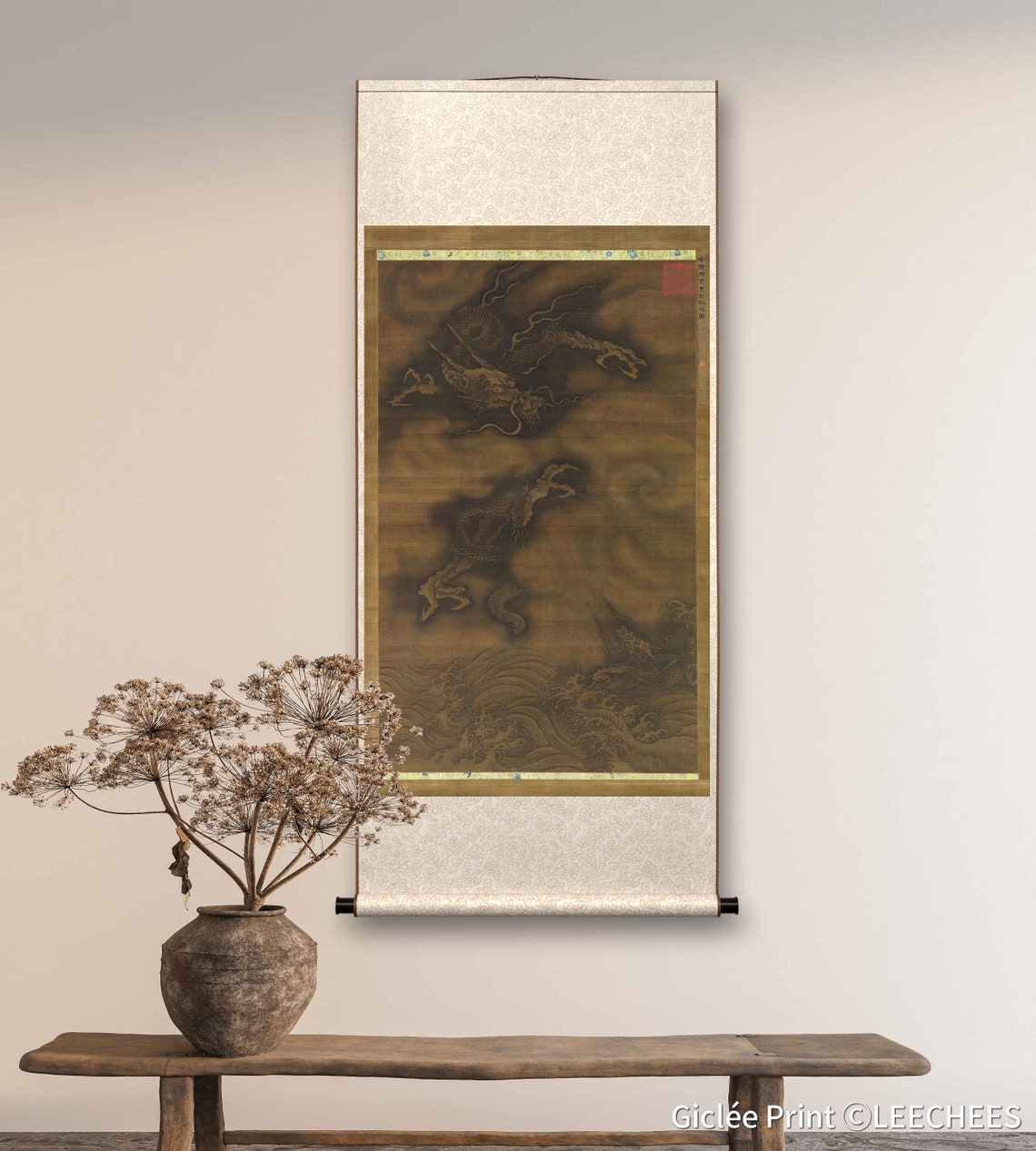 Chinese Dragon, Loong Brush Painting, Handmade Silk Hanging Scroll ...