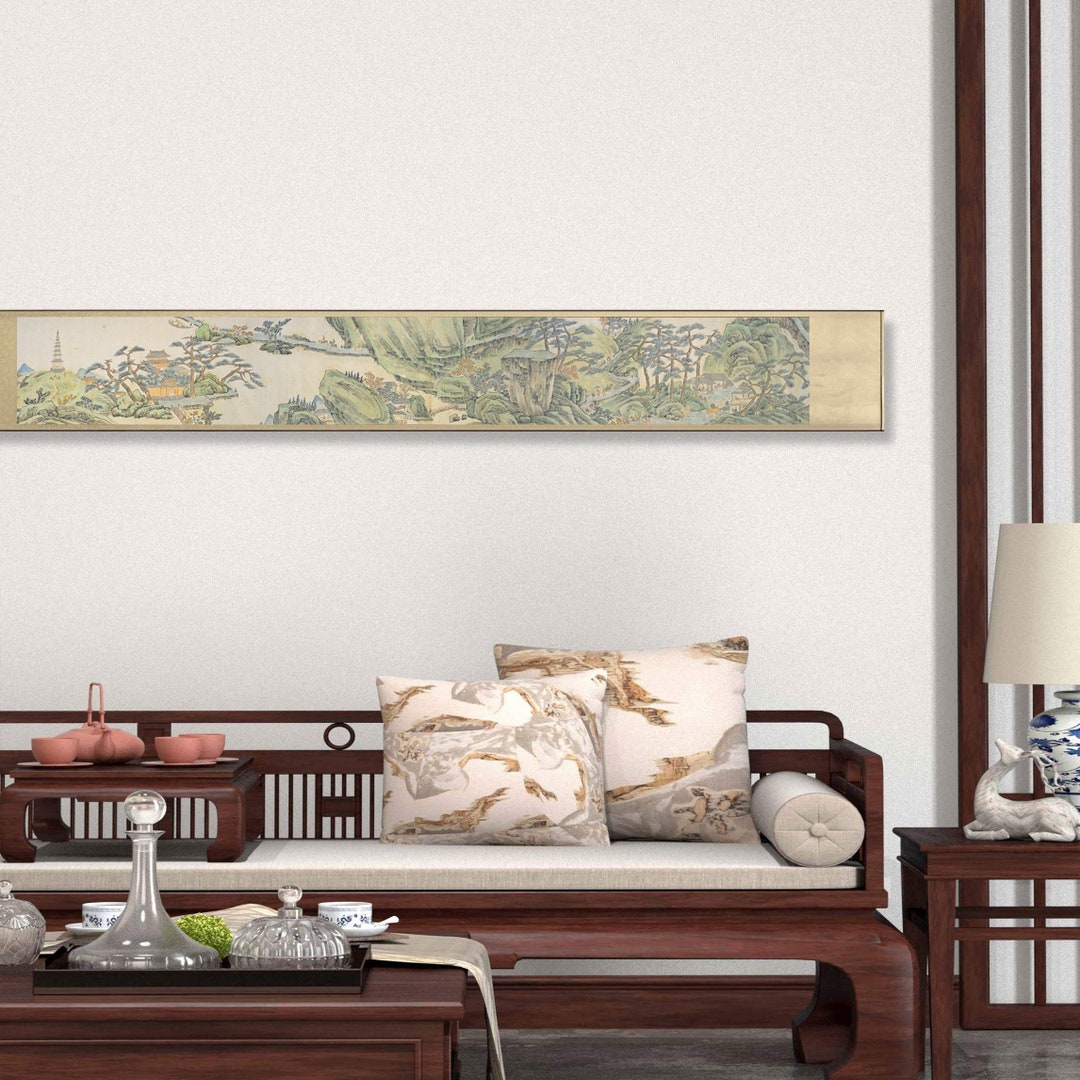 Extra Wide Shanshui Painting Art Print, Miles Green Mountains and ...