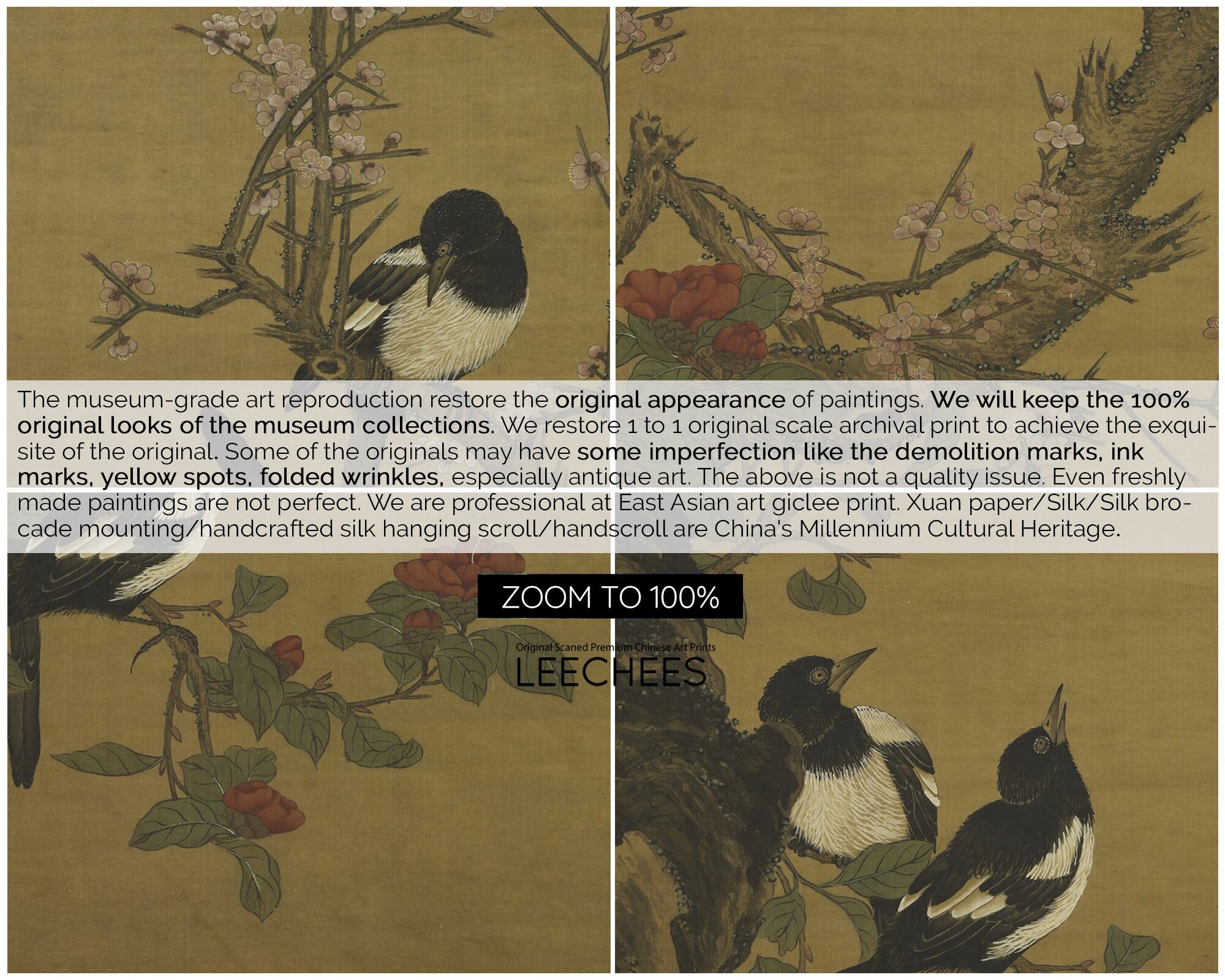 Four Magpies in Early Spring, Vintage Retro Chinese Wall Hanging ...
