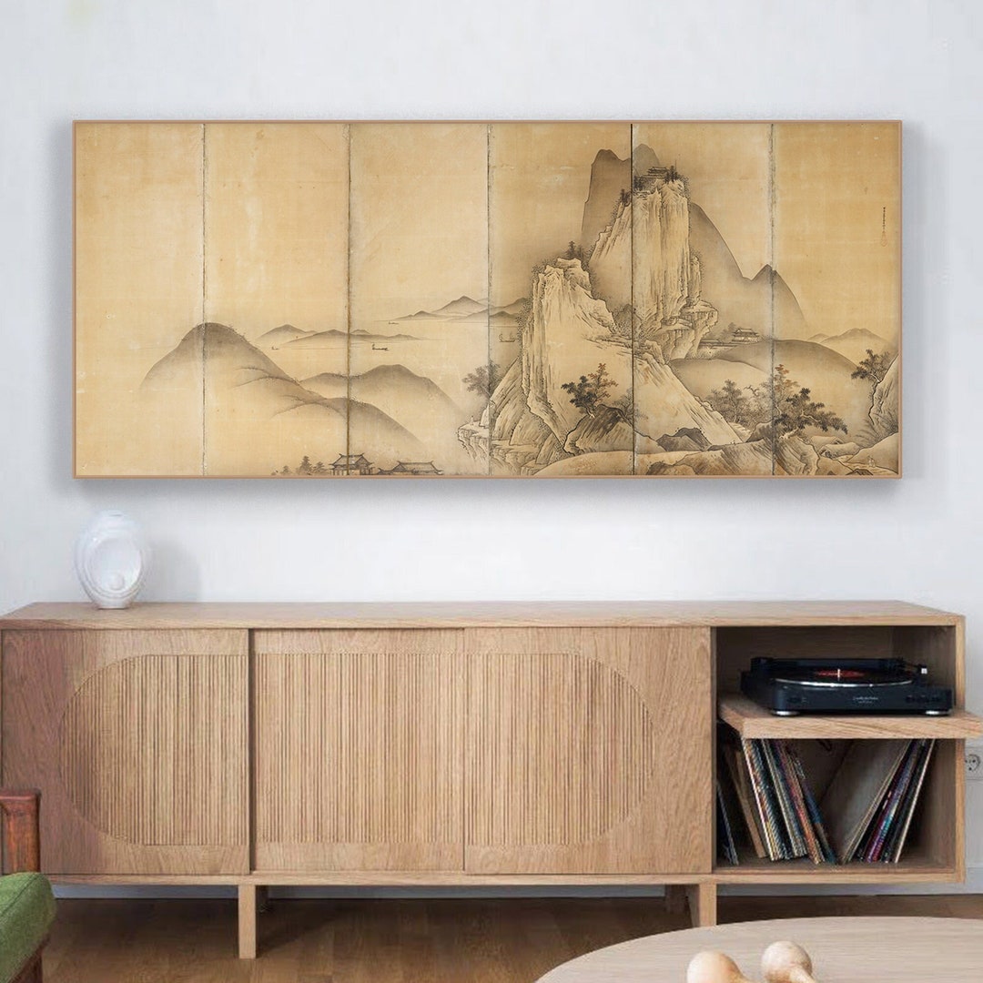 Japanese Minimal Literati Landscape Painting, East Asian Wall Décor ...