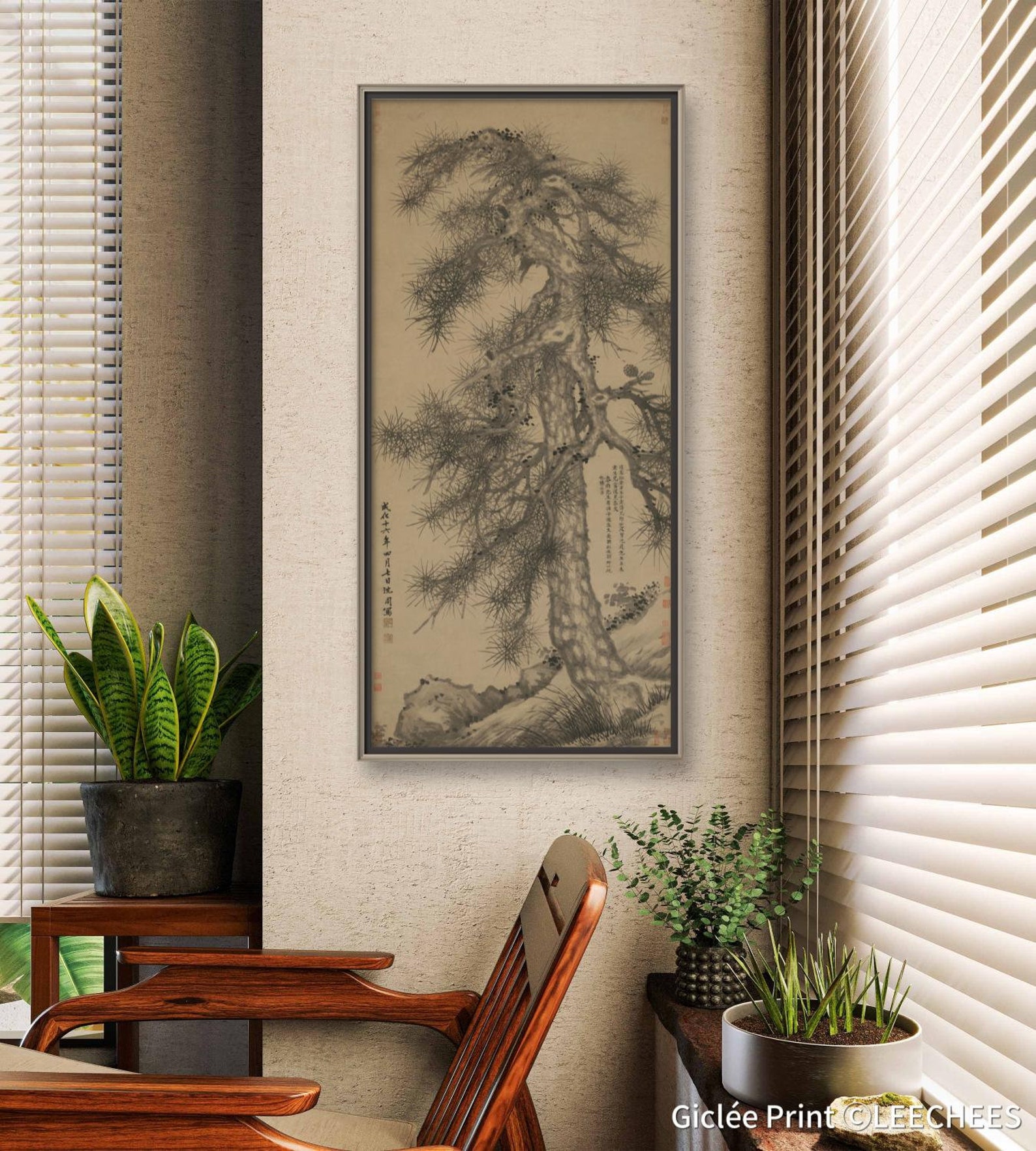 Chinese Antique Pine Tree Painting, Ancient Painting Silk Print, Large ...
