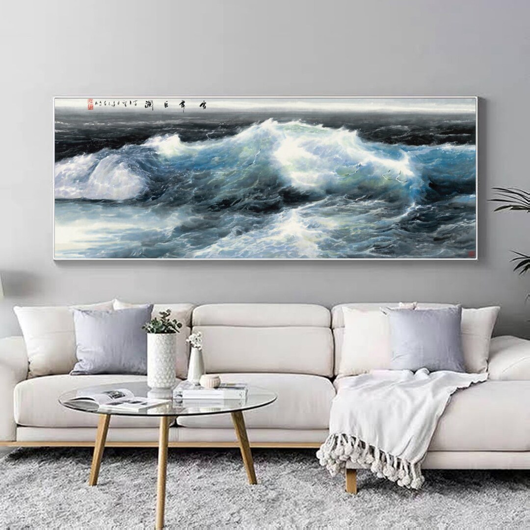Large Horizontal Seawater Wall Art, Watercolor Seawater Painting ...