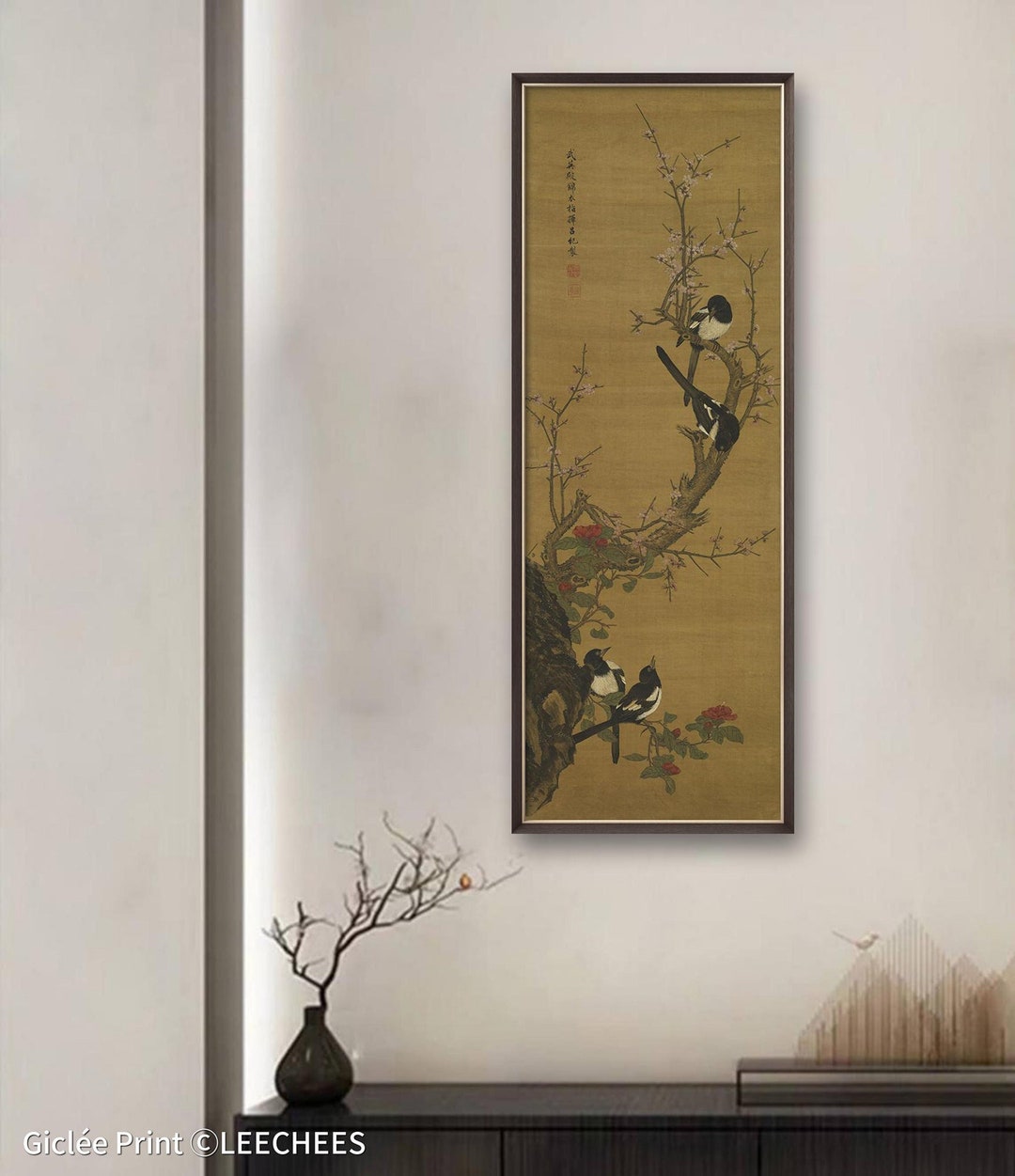 Four Magpies in Early Spring, Vintage Retro Chinese Wall Hanging ...