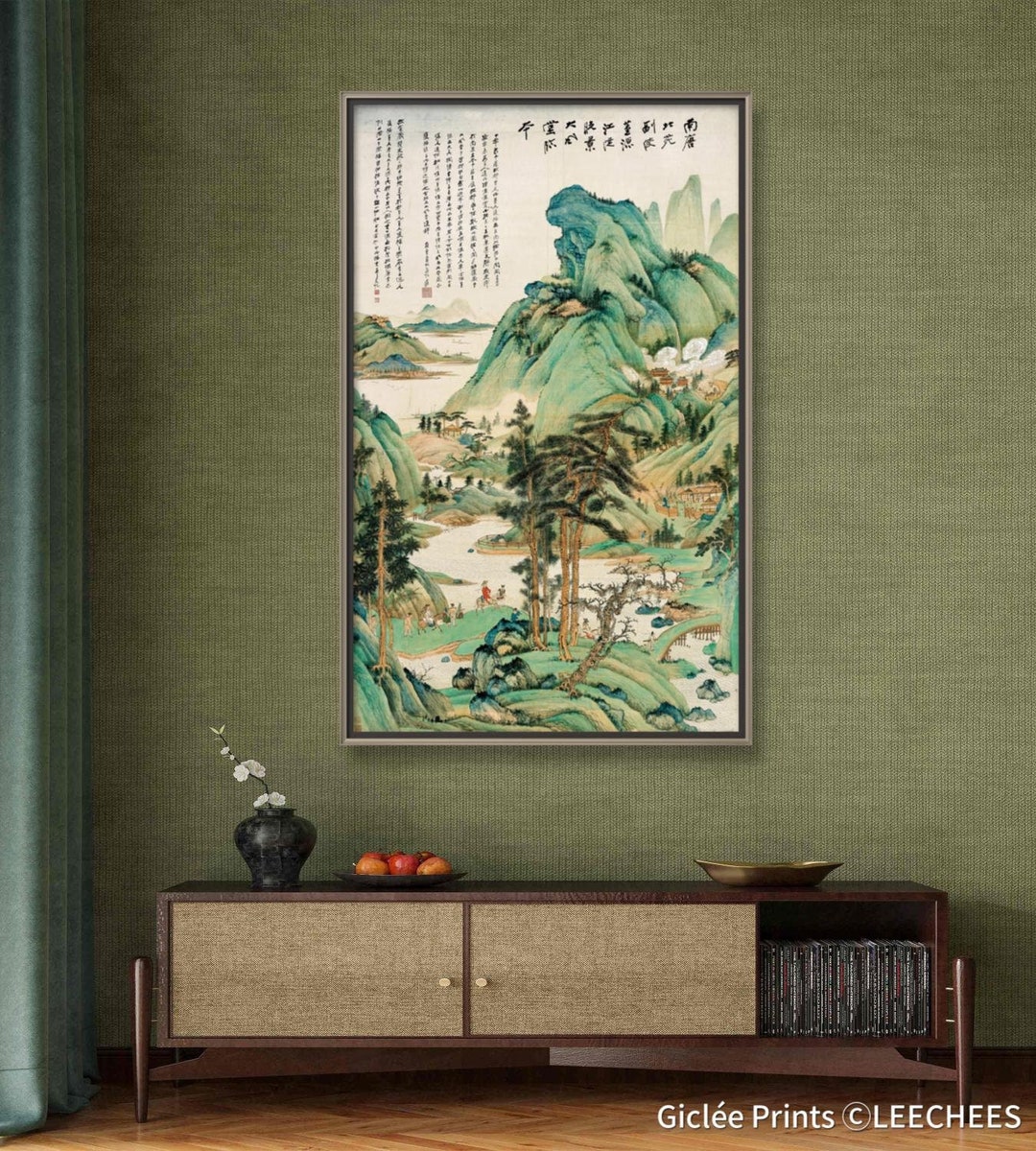 Blue Green Shan Shui Painting, Giclee Print, Chinese Mountains and ...