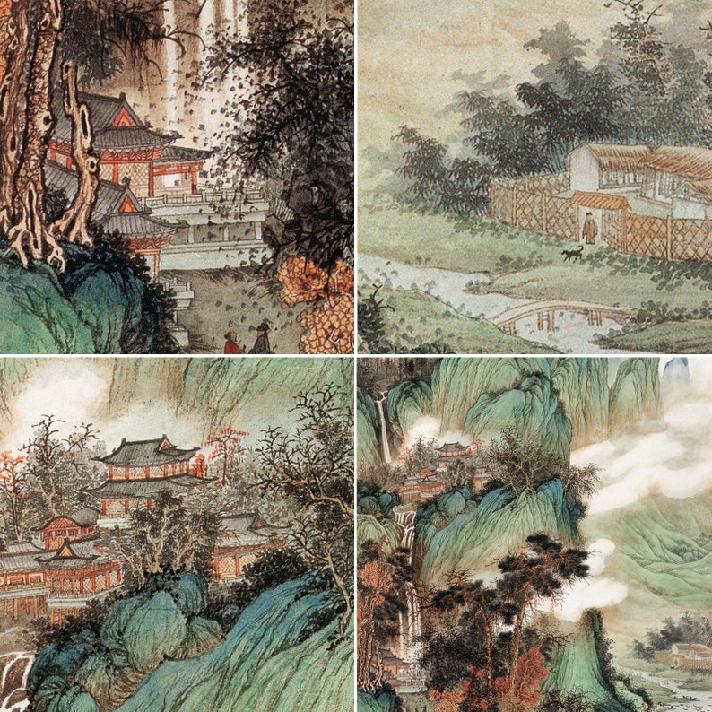 Traditionalist Chinese Landscape Painting, Green Mountains and Waters ...