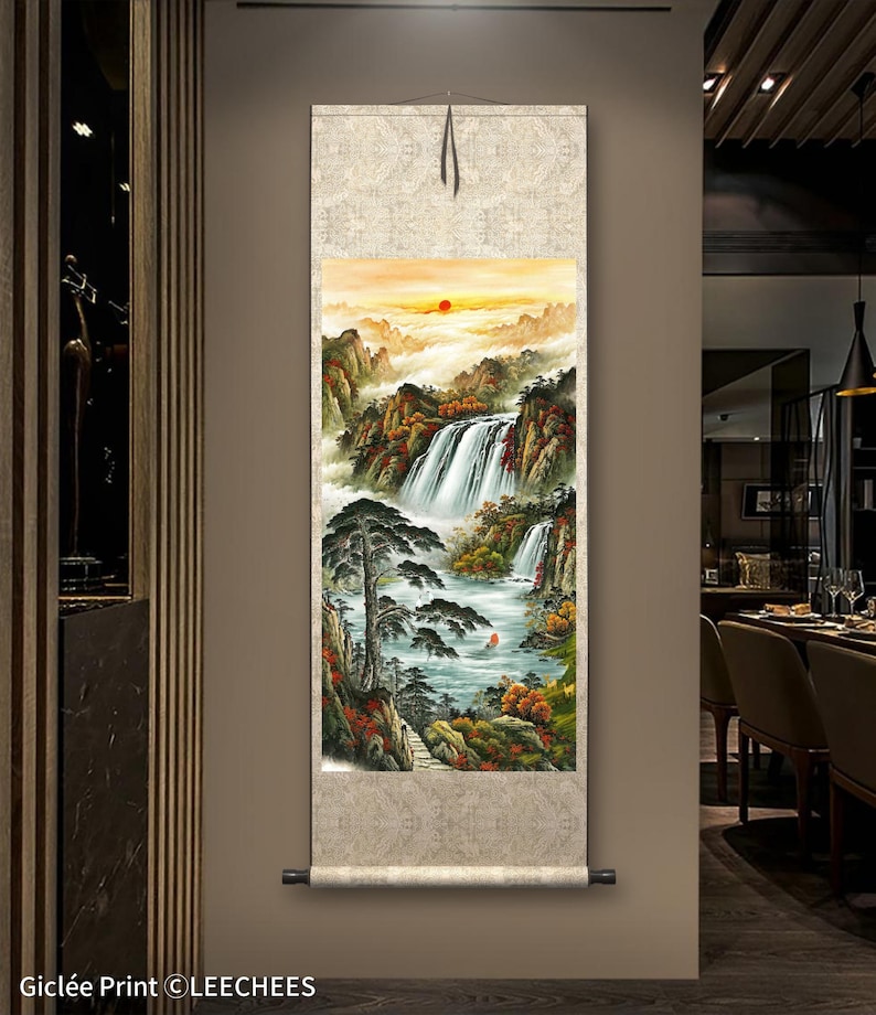 Sunrise in Treasure Basin Feng Shui Painting, Flowing Water Brings ...