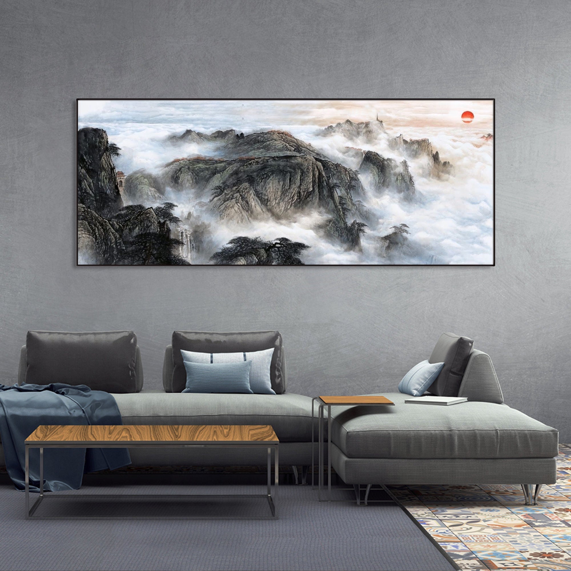 Sunrise Tai Mountain Peaks, Extra Large Chinese Mount-tai Landscape ...