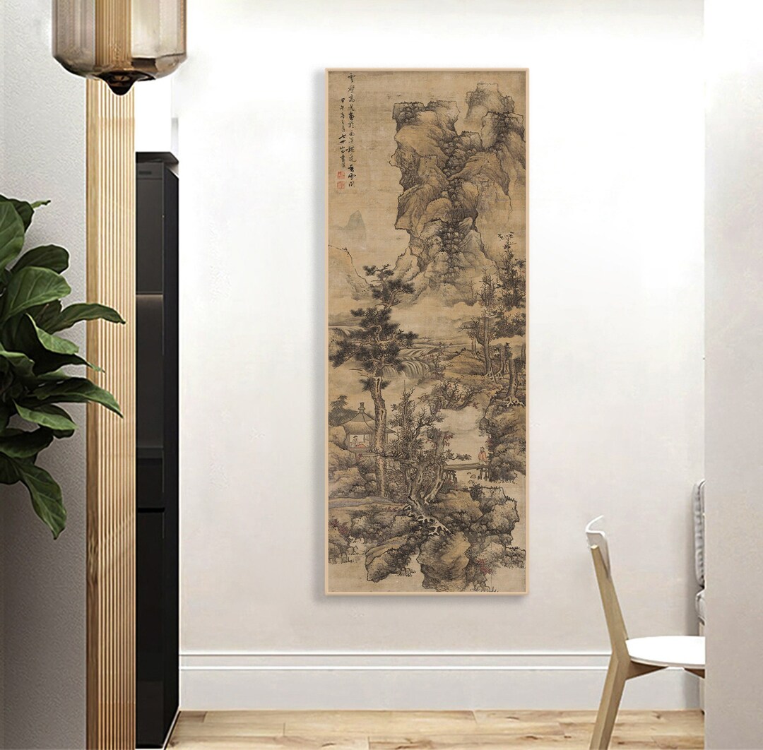 Qing Dynasty Antique Chinese Landscape Painting, Misty Autumn Mountains ...