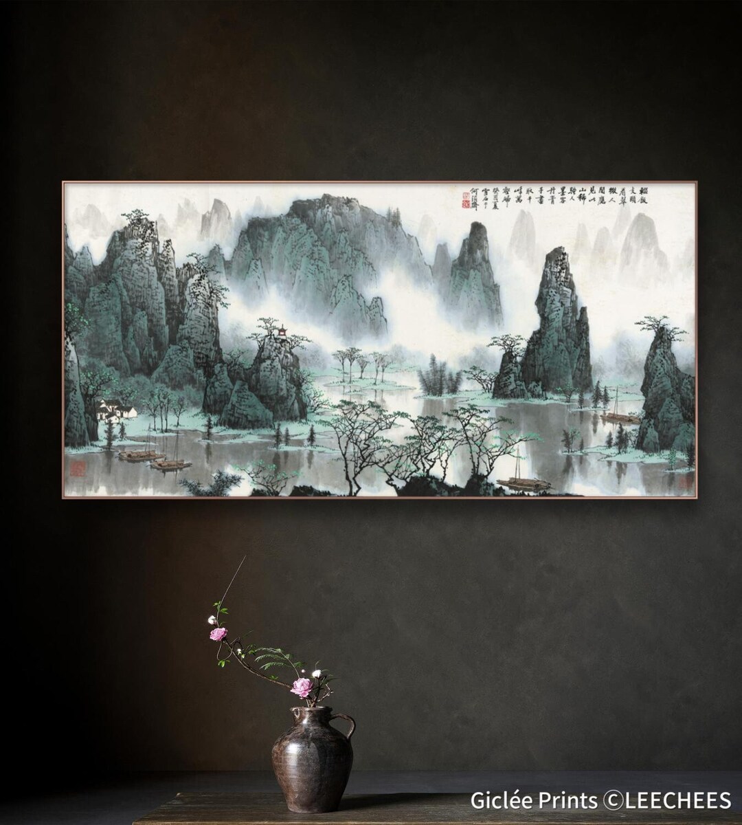 Large Horizontal Shan Shui Painting, Guilin Lijiang River Brush ...