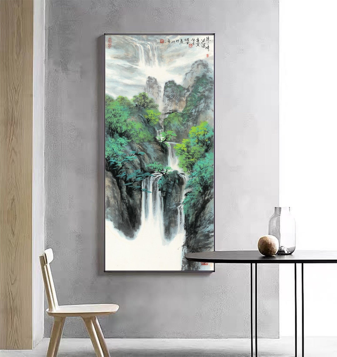 Shan Shui Landscape Art Print: Chinese Mountains, Waterfall, Forest ...
