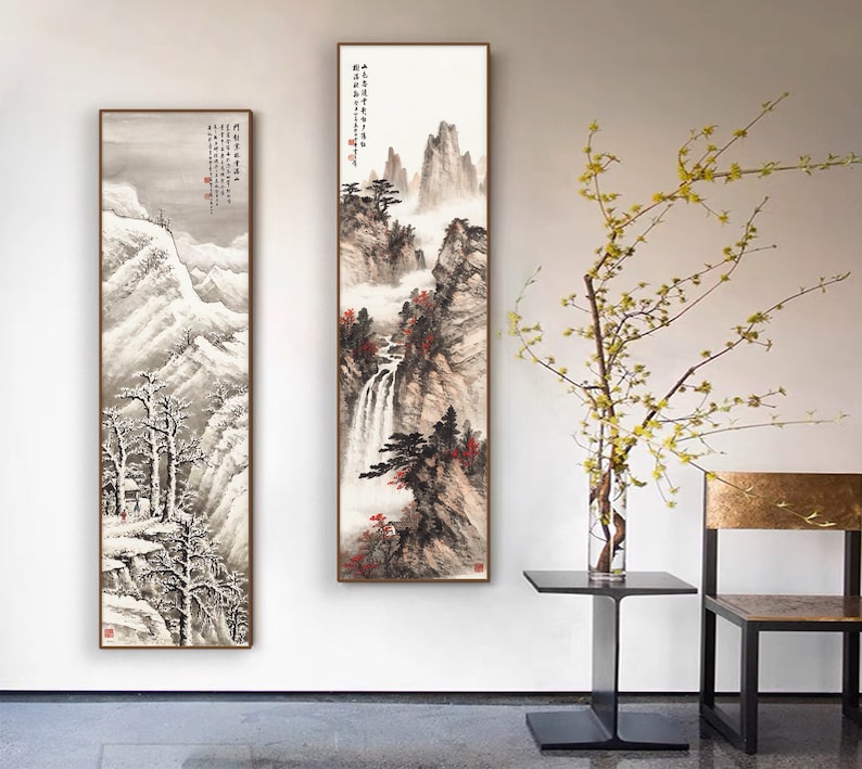 Spring, Summer, 2 Screens of Landscape Paintings of the Seasons ...