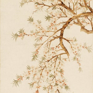 Peach Blossoms, Minimal Boneless Tree Flower Painting Print, Vertical ...