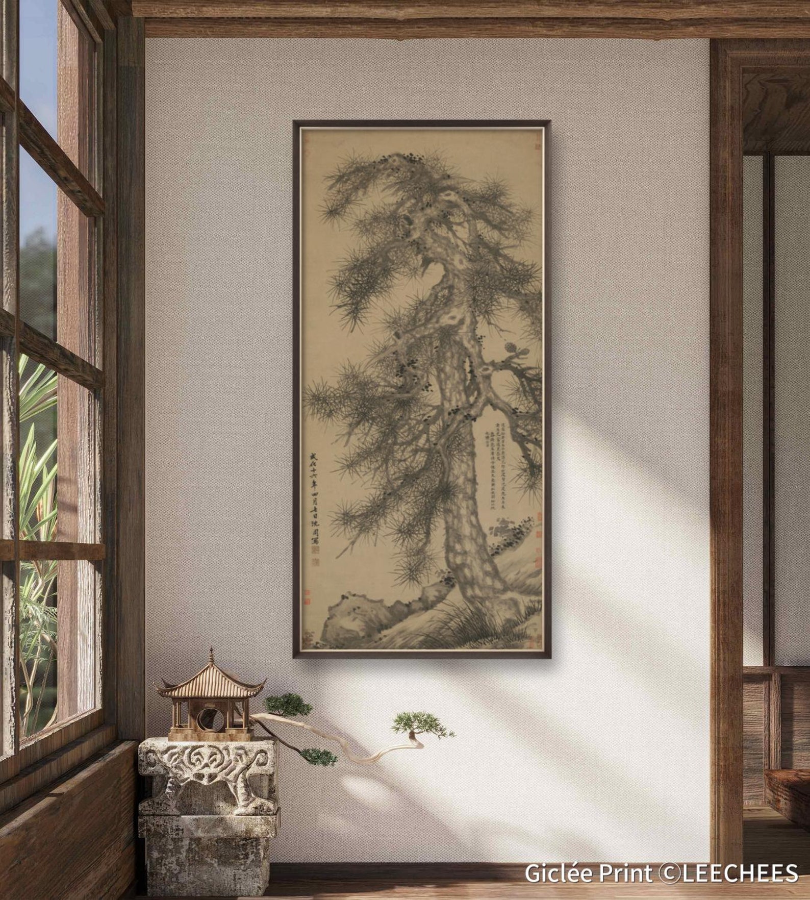 Chinese Antique Pine Tree Painting, Ancient Painting Silk Print, Large ...