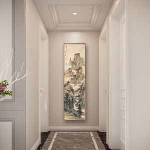 Chinese Retro Style Shan Shui Wall Hanging, Silk Hanging Scroll, Long ...