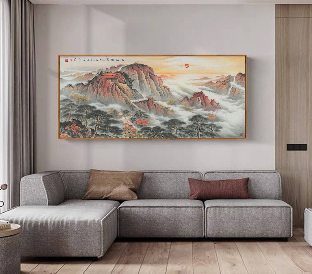 Sunrise Taishan Mountain, Chinese Feng Shui Landscape Painting, Chinese ...