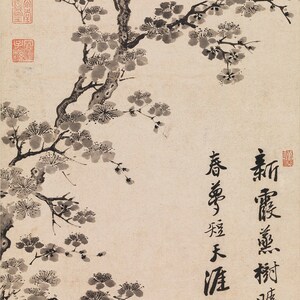 Apricot Blossoms, Minimal Xieyi Tree Flower Painting, Vertical Chinese ...