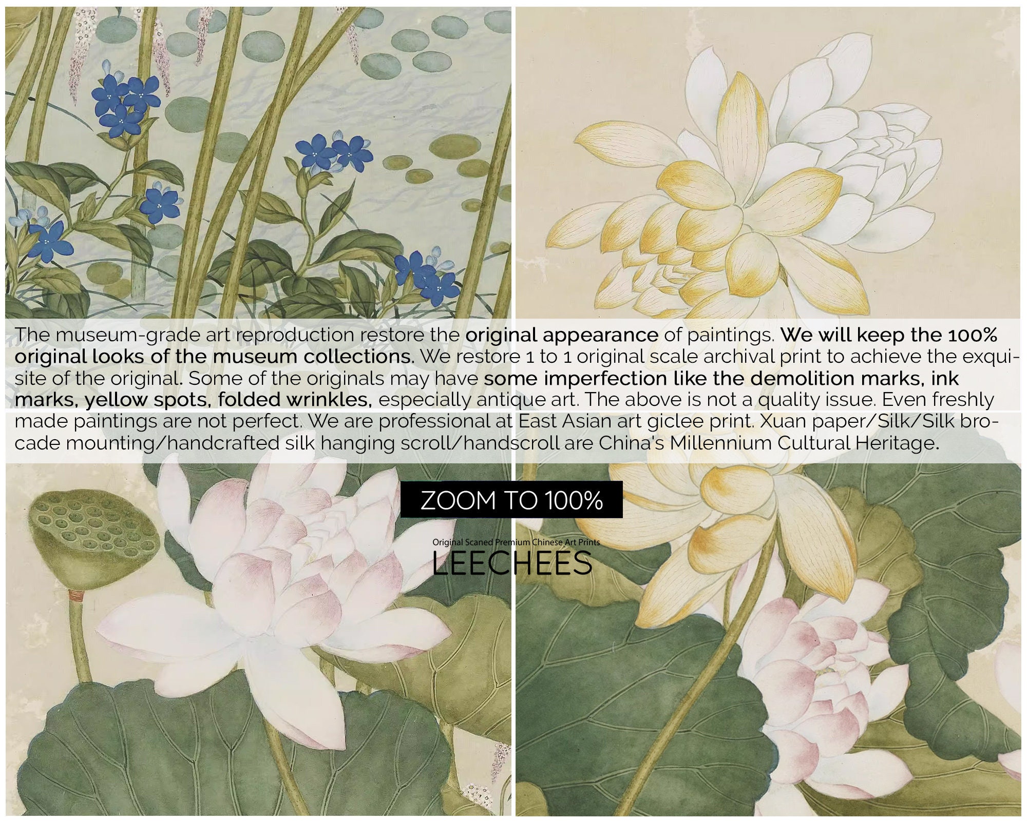 Graceful Lotus Flowers, Lotus Pond Meticulous Painting, Giclee Art ...